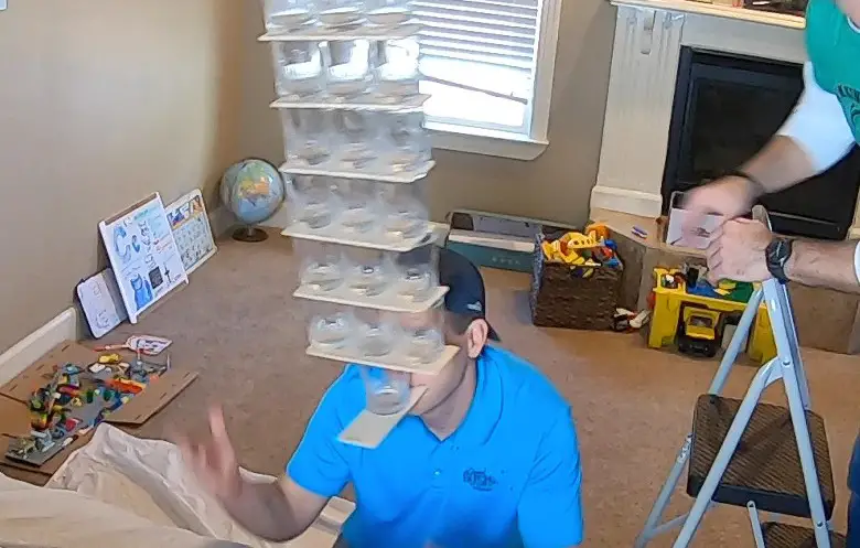 Most glasses balanced on a stick held in the mouth | Guinness World Records