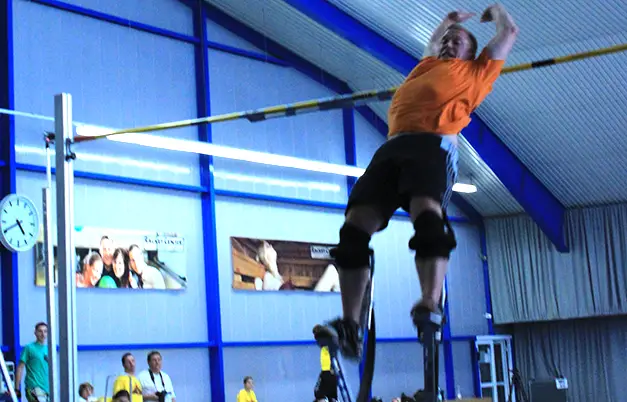 Highest jump on spring loaded stilts | _guinness_world_records_label