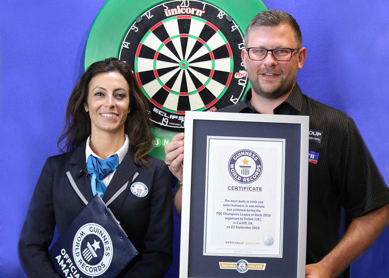 Most darts in inner and outer bullseyes in one minute | Guinness World ...
